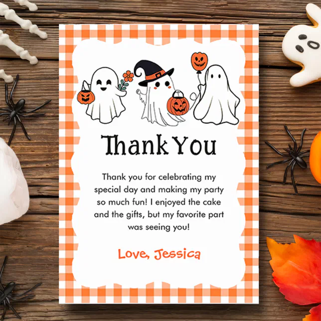 Spooky Ghost Halloween Birthday Thank you card | Zazzle