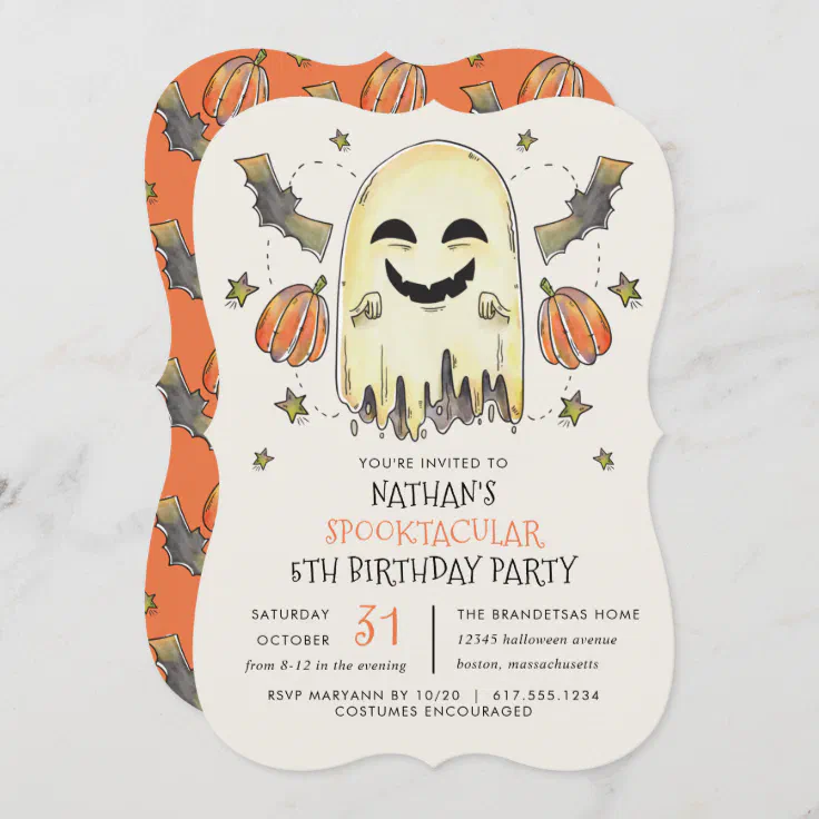 Spooky Ghost Halloween Kid Birthday Party Invitation | Zazzle