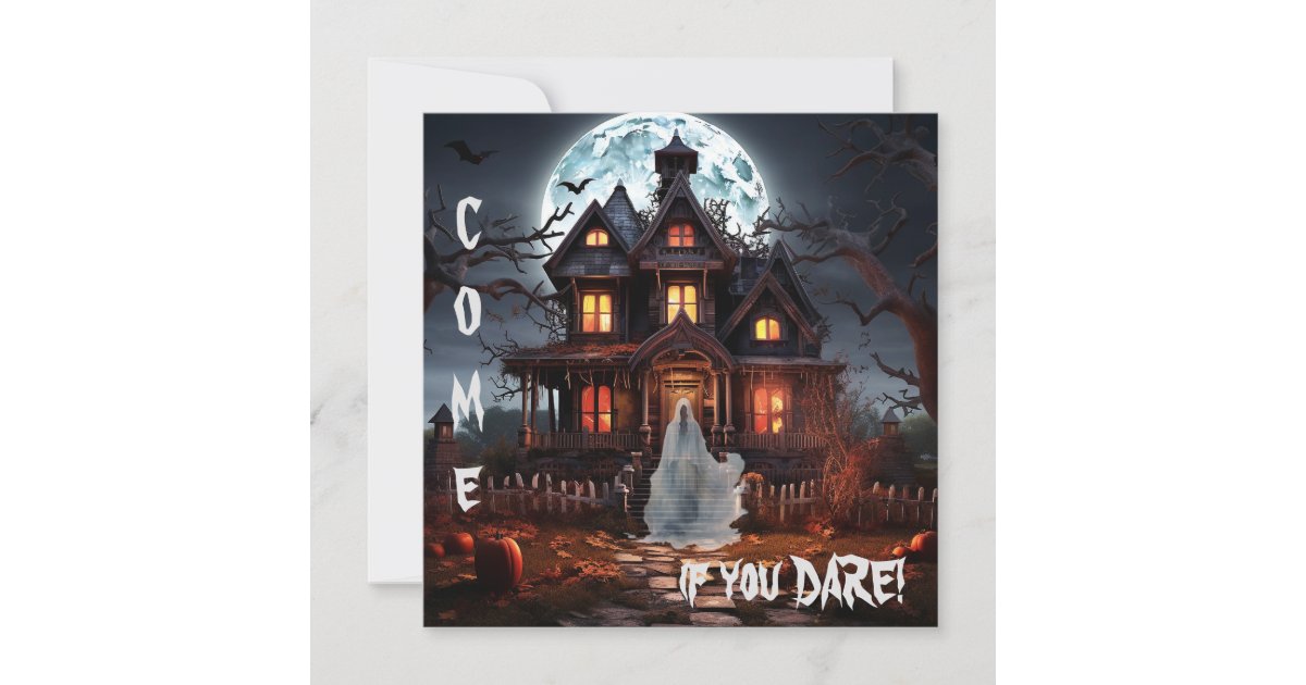 Spooky Ghost Haunted House Halloween Party Invitation | Zazzle