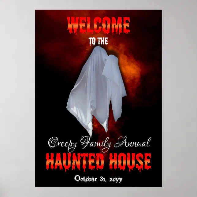 Spooky Ghost on Fiery Sky Haunted House Welcome Po Poster | Zazzle