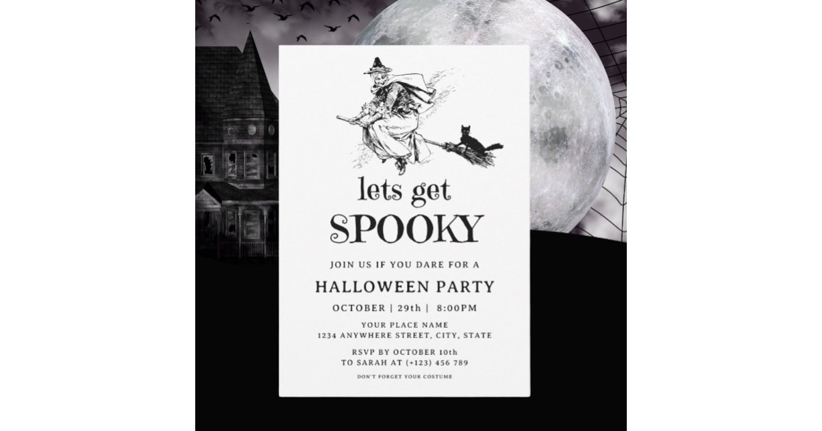 Spooky Gothic Witch Adult Halloween Costume Party Invitation | Zazzle