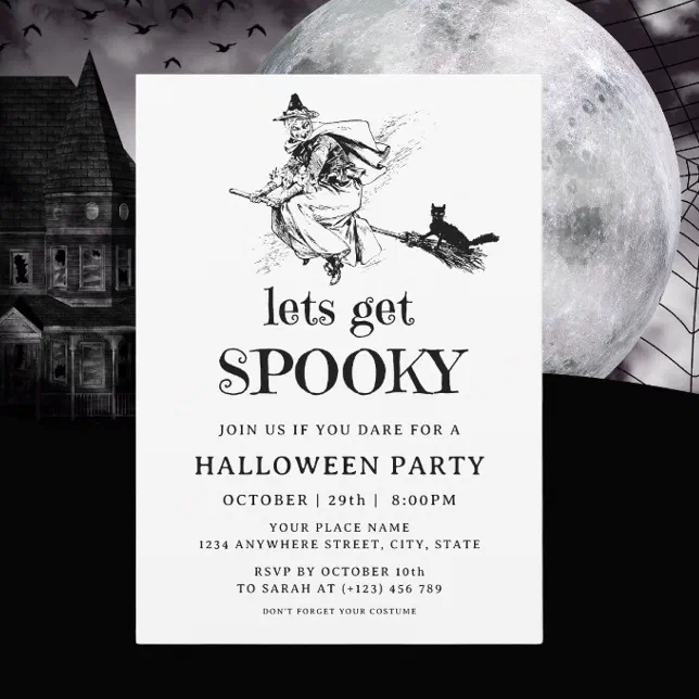 Spooky Gothic Witch Adult Halloween Costume Party Invitation | Zazzle
