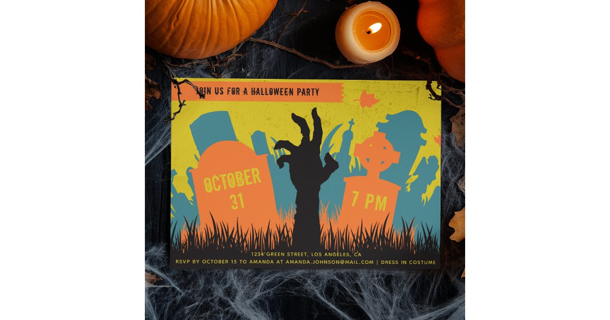 Spooky graveyard and gravestone Halloween party Invitation | Zazzle