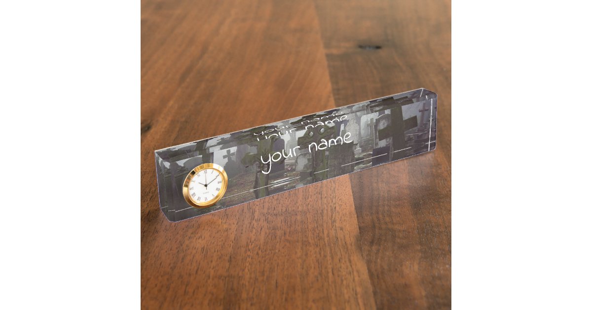 spooky graveyard desk name plate | Zazzle