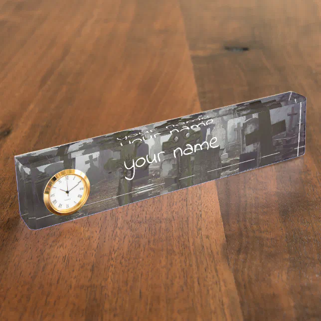 spooky graveyard desk name plate | Zazzle