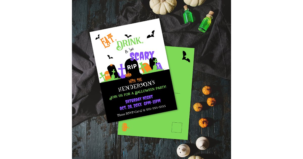 Spooky Graveyard Halloween Party Invitation Postcard | Zazzle