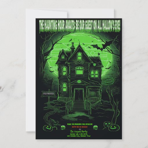 Spooky Green Haunted Mansion Halloween Party Invitation | Zazzle