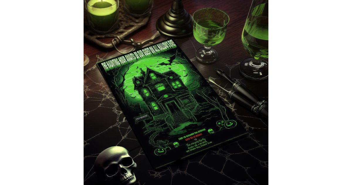 Spooky Green Haunted Mansion Halloween Party Invitation | Zazzle