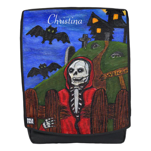 Spooky Grim Reaper Skeleton Red Cape Bats Backpack | Zazzle