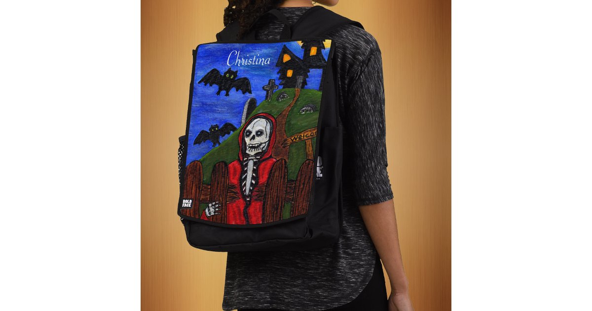 Spooky Grim Reaper Skeleton Red Cape Bats Backpack | Zazzle