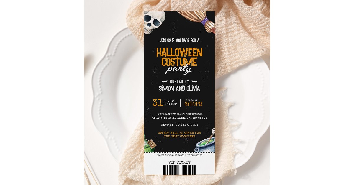 Spooky Halloween Costume Party Ticket Invitation | Zazzle