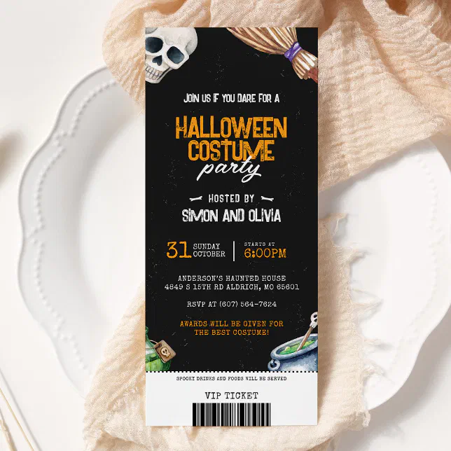 Spooky Halloween Costume Party Ticket Invitation | Zazzle