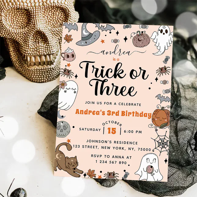 Spooky Halloween Cute Ghost 3rd Birthday Party Invitation | Zazzle