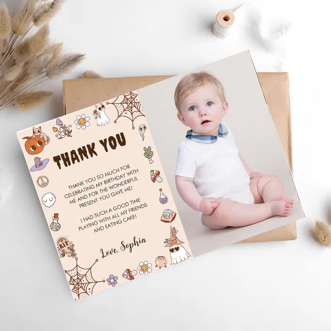 Spooky Halloween Cute Ghost Photo Thank You Card | Zazzle