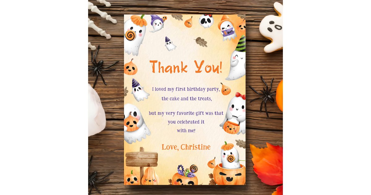 Spooky Halloween Cute Ghost Thank You Invitation | Zazzle