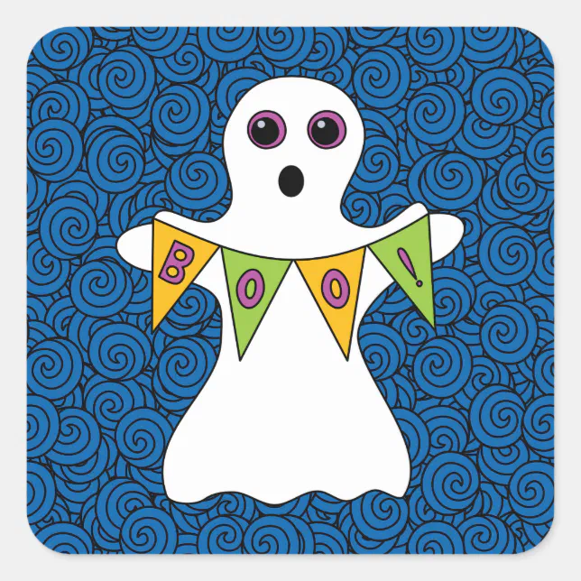 Spooky Halloween Ghost Boo Square Sticker | Zazzle
