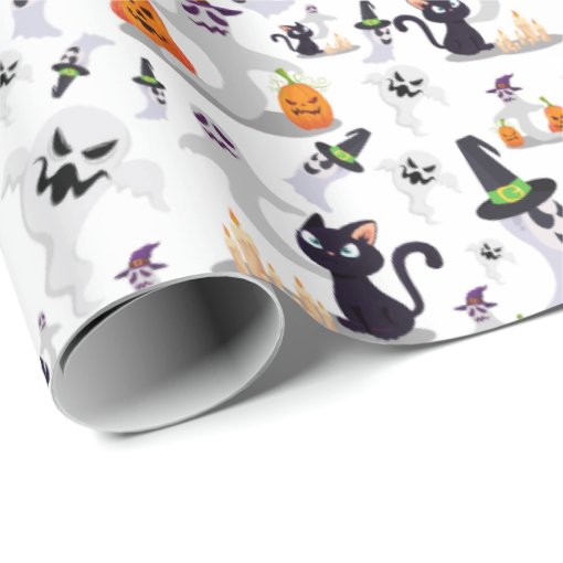 Spooky Halloween Ghost Creepy Pumpkin Scary Cat Wrapping Paper | Zazzle