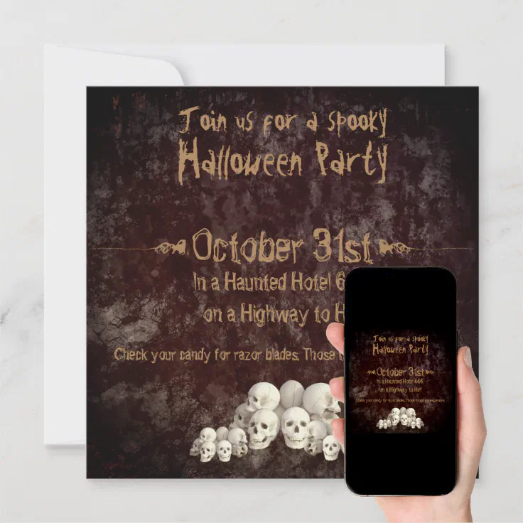 Spooky Halloween Grunge Creepy Background Skulls Invitation | Zazzle