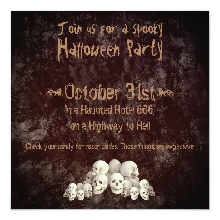 Spooky Halloween Grunge Creepy Background Skulls Invitation | Zazzle.com