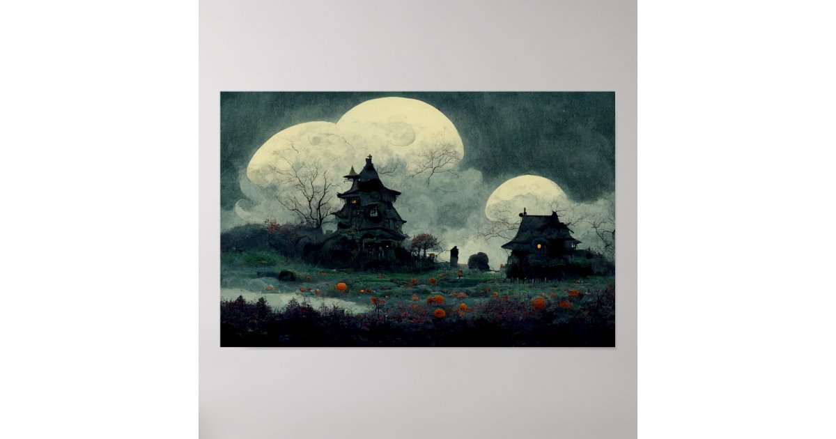 Spooky Halloween Haunted House Poster | Zazzle