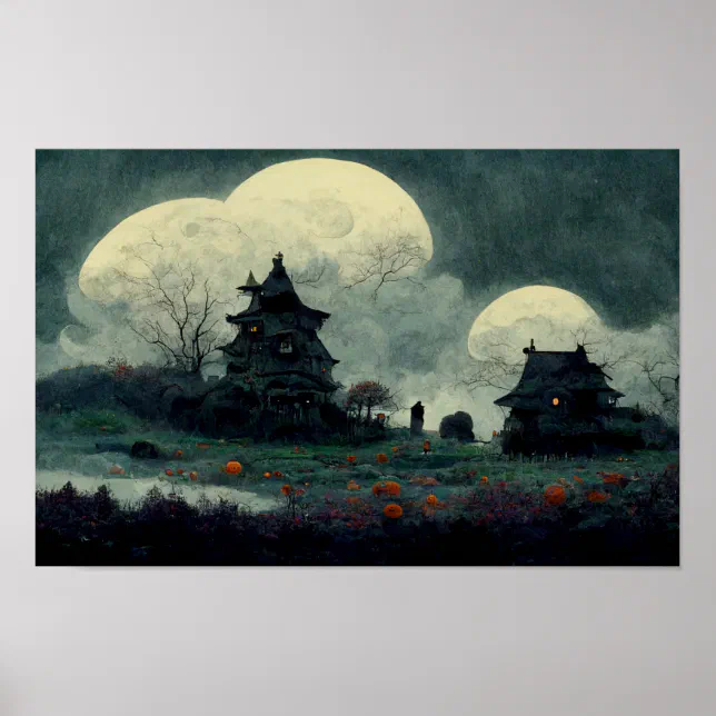Spooky Halloween Haunted House Poster | Zazzle