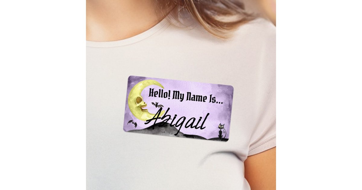 Spooky Halloween Hello My Name Is Purple Sticker | Zazzle