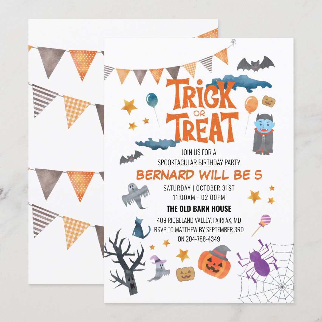 Spooky Halloween Kids Birthday Party Invitation | Zazzle