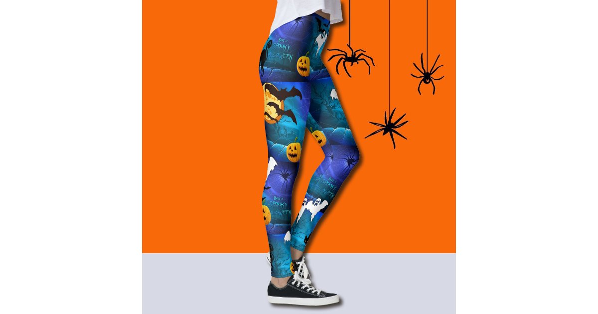 Spooky Halloween Leggings Bats Running Pants | Zazzle