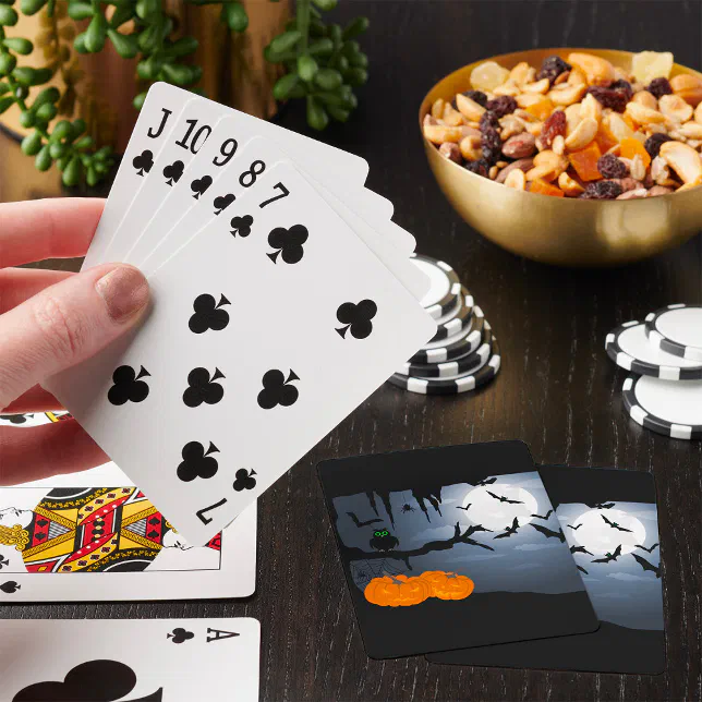Spooky Halloween Night Scene Poker Cards | Zazzle