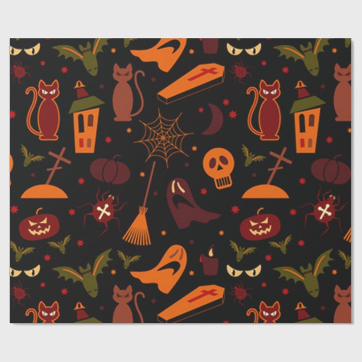 Spooky Halloween Pattern Wrapping Paper | Zazzle