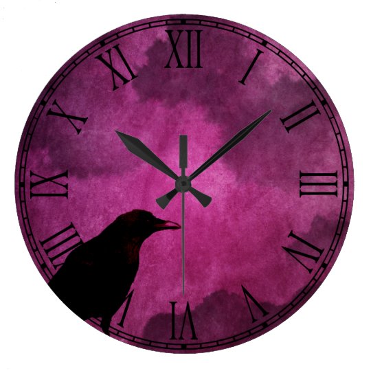 Spooky Halloween Raven Prints Large Clock | Zazzle.com