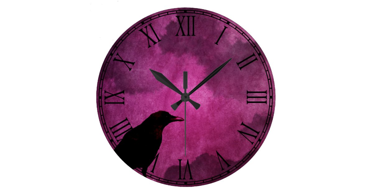 Spooky Halloween Raven Prints Large Clock | Zazzle.com