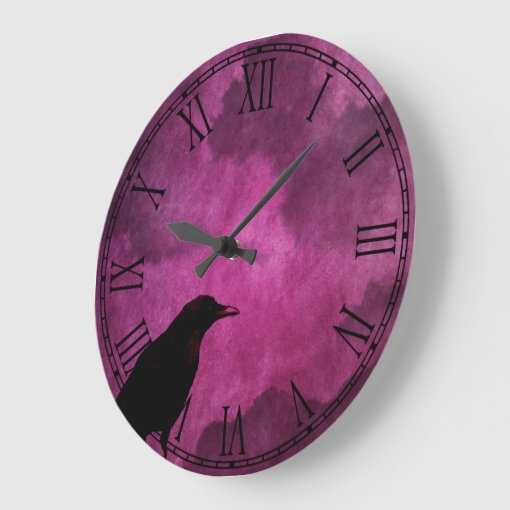 Spooky Halloween Raven Prints Large Clock | Zazzle