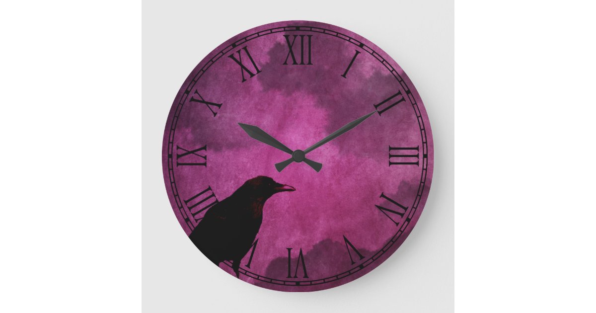 Spooky Halloween Raven Prints Large Clock | Zazzle