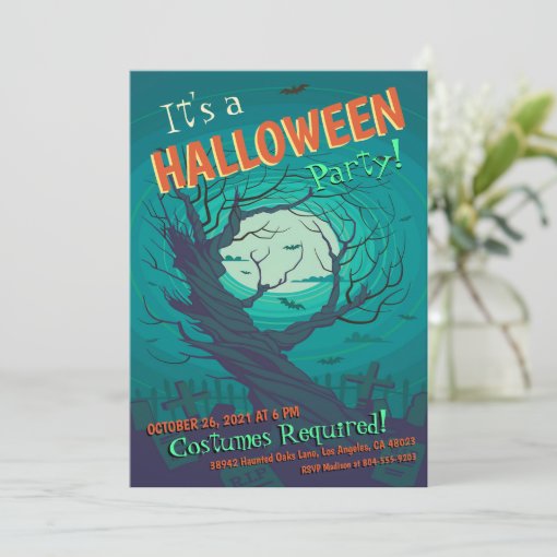 Spooky Haunted Forest Halloween Costume Party Invitation | Zazzle