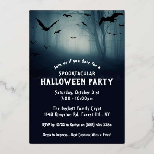 Spooky Haunted Forest Halloween Party Real Foil Invitation | Zazzle