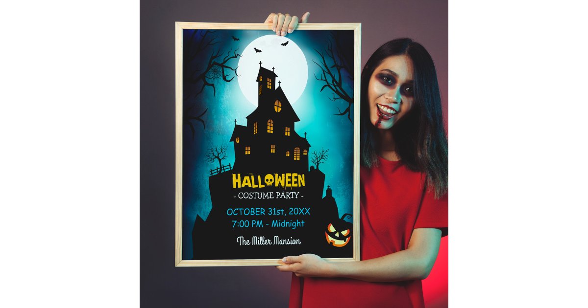 Spooky Haunted House Costume Halloween Party Poster | Zazzle