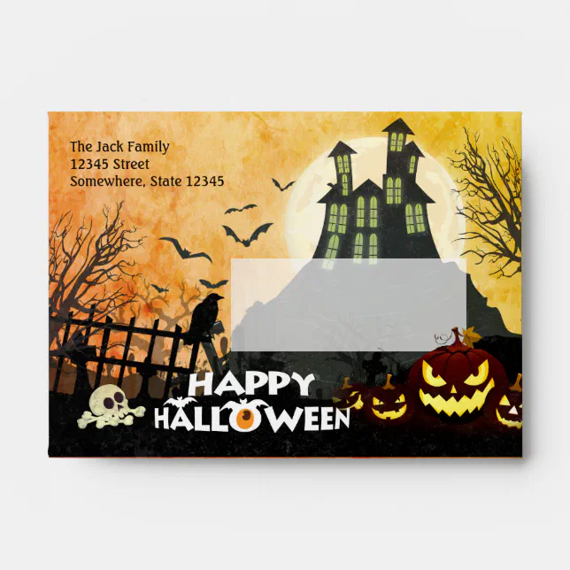 Spooky Haunted House Costume Night Sky Halloween Envelope | Zazzle