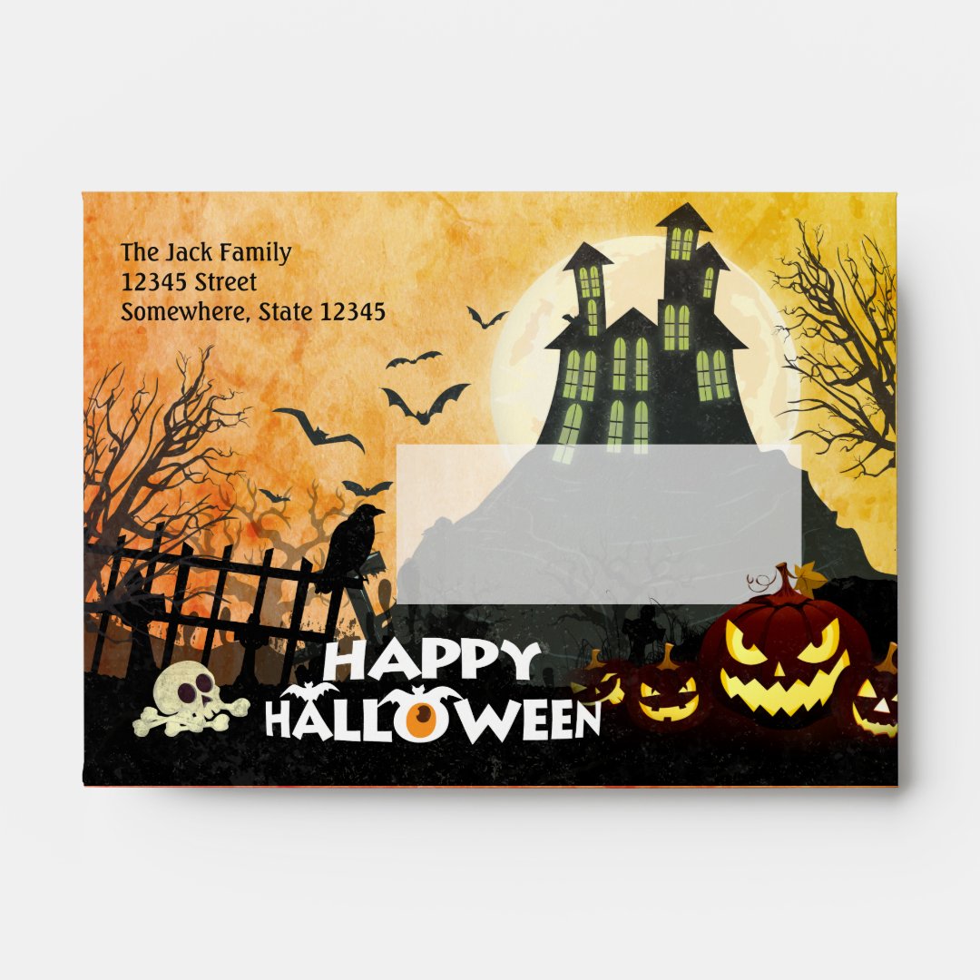 Spooky Haunted House Costume Night Sky Halloween Envelope | Zazzle