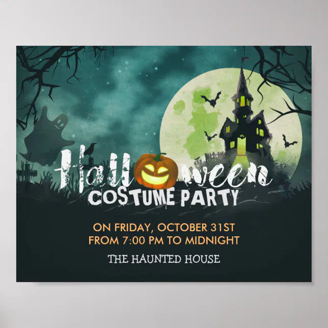 Spooky Haunted House Costume Night Sky Halloween Poster | Zazzle