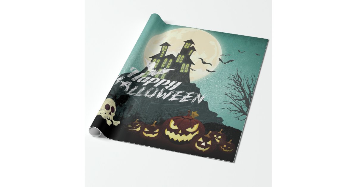 Spooky Haunted House Costume Night Sky Halloween Wrapping Paper | Zazzle