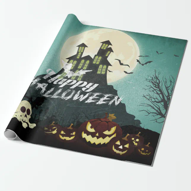 Spooky Haunted House Costume Night Sky Halloween Wrapping Paper | Zazzle