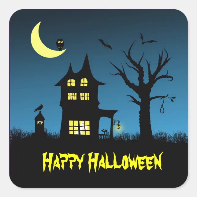 Spooky Haunted House Halloween Decorative Square Sticker | Zazzle