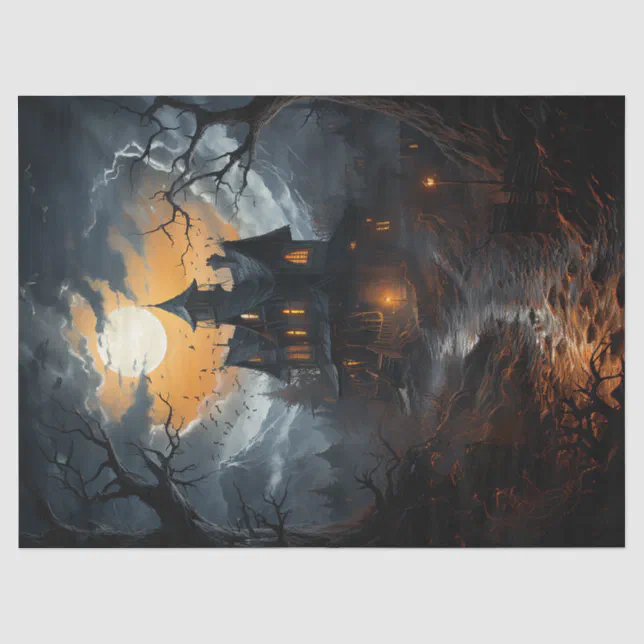 Spooky Haunted House Halloween Decoupage Tissue Paper | Zazzle