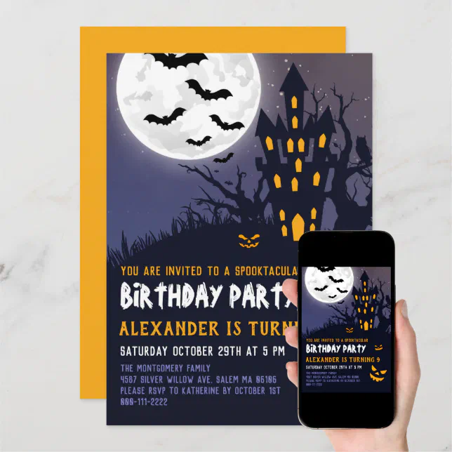 Spooky Haunted House Halloween Kids Birthday Party Invitation | Zazzle