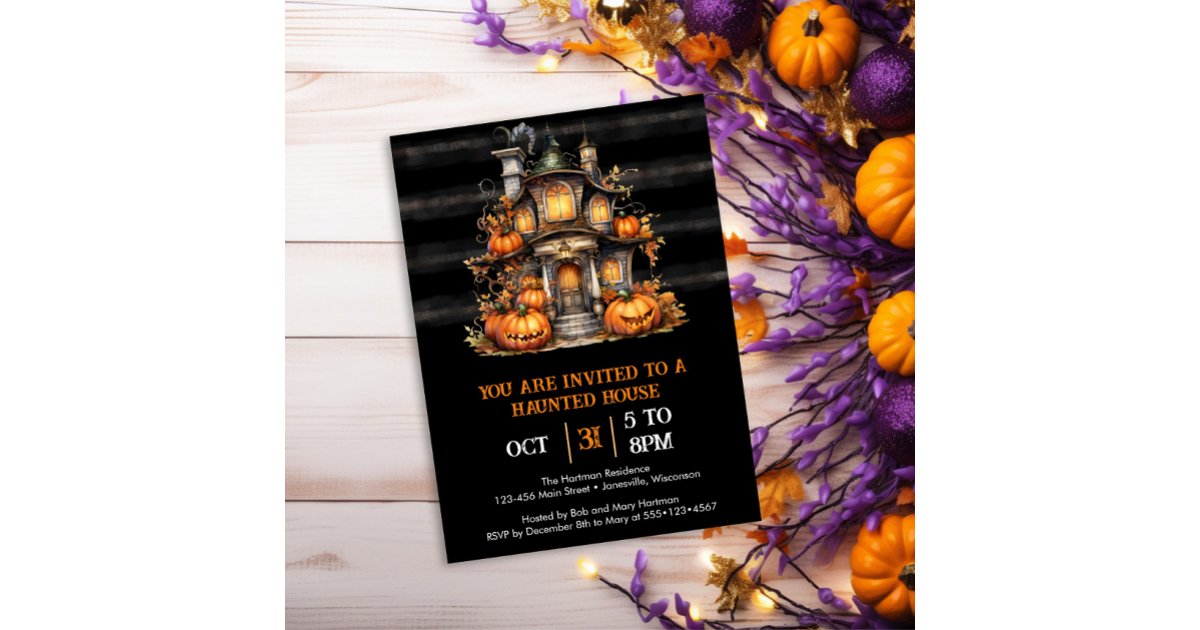 Spooky Haunted House & Jack-O'-Lanterns Halloween Holiday Card | Zazzle