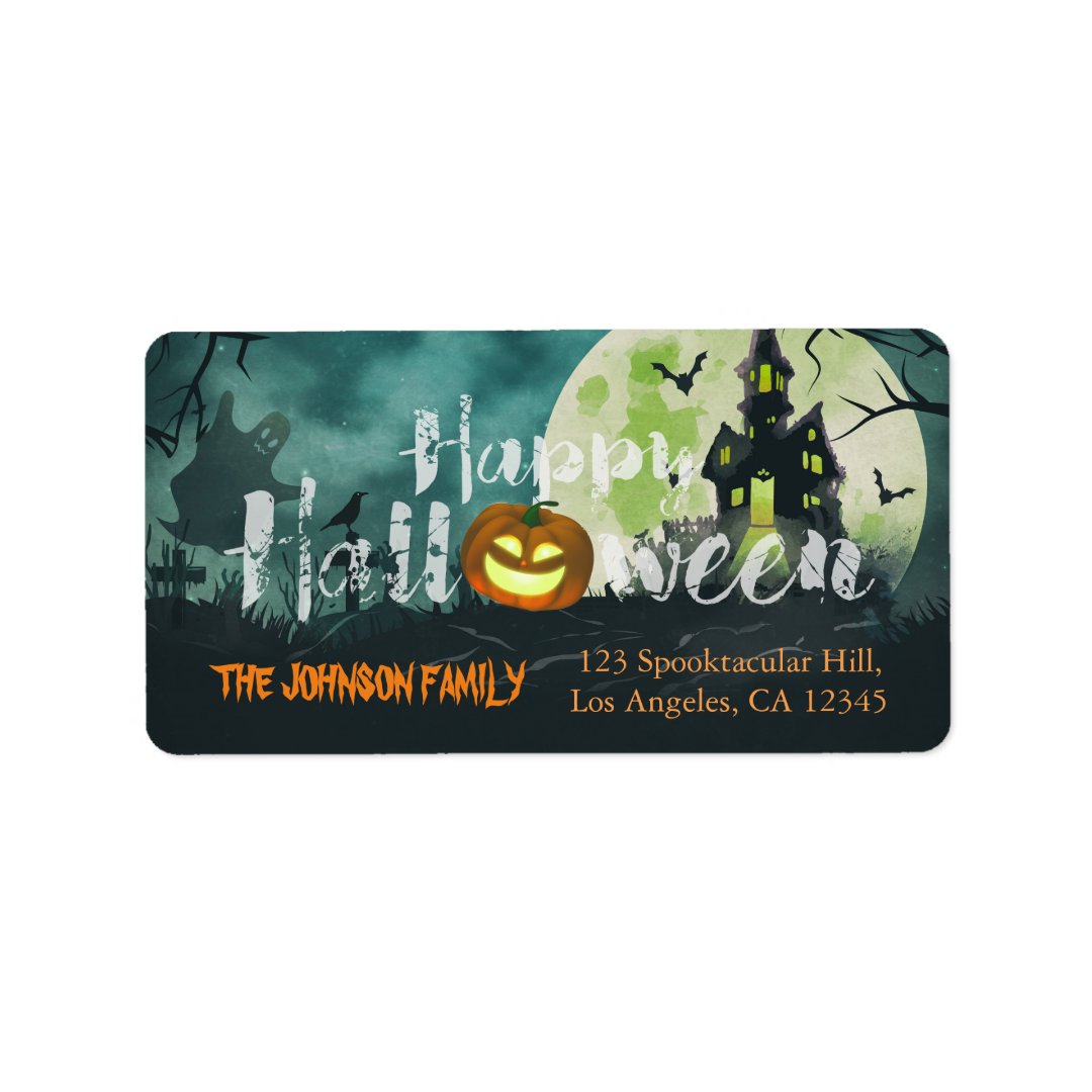 Spooky Haunted House Night Sky Halloween Address Label | Zazzle