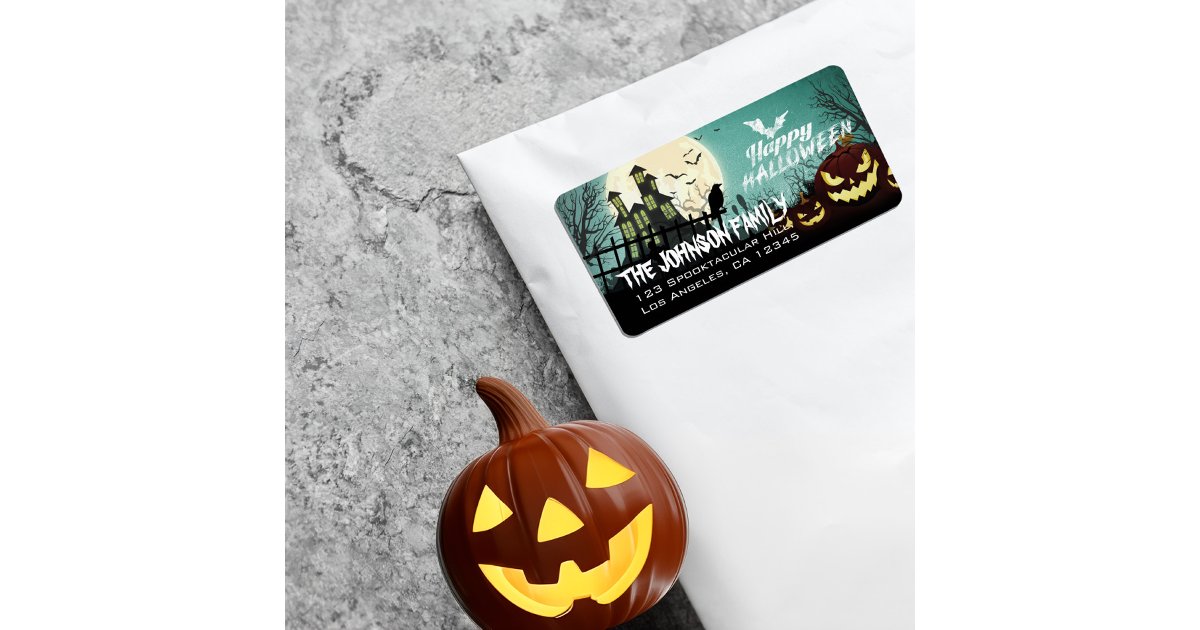 Spooky Haunted House Night Sky Halloween Address Label | Zazzle