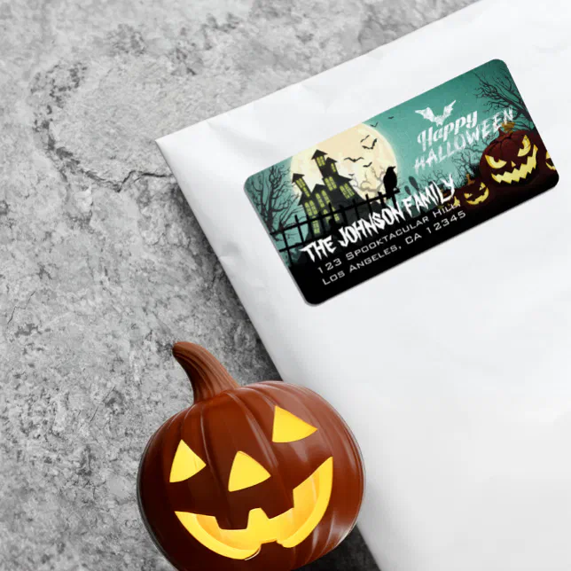 Spooky Haunted House Night Sky Halloween Address Label | Zazzle