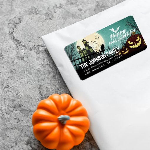 Spooky Haunted House Night Sky Halloween Address Label | Zazzle